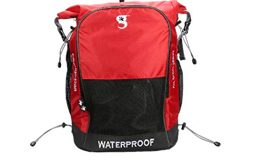 geckobrands Dueler Waterproof 32L Backpack (Red/Grey), Use for nearly any sport, 2 compartments, Separate Wet from Dry, Personalize