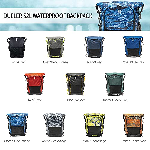 geckobrands Dueler Waterproof 32L Backpack (Red/Grey), Use for nearly any sport, 2 compartments, Separate Wet from Dry, Personalize