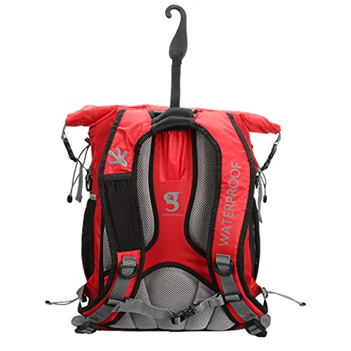 geckobrands Dueler Waterproof 32L Backpack (Red/Grey), Use for nearly any sport, 2 compartments, Separate Wet from Dry, Personalize