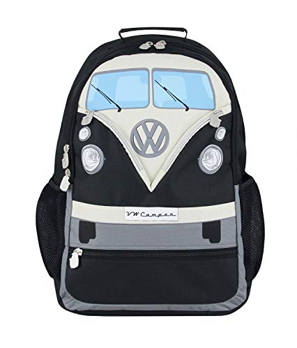 BRISA VW Collection - Volkswagen Hiking Laptop University Backpack in T1 Bus Campervan Design (30 L/7.9 gal/Large/Black)