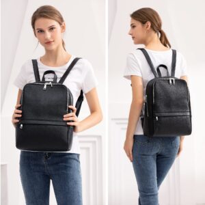 COOLCY Women Real Genuine Leather Backpack purse Fashion Bag (Black)