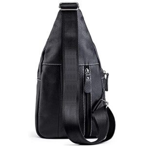 Chrysansmile Genuine Leather Shoulder Sling Backpack Bag Unisex Outdoor Crossbody Sling Pack Sport Daypack - Black One Size