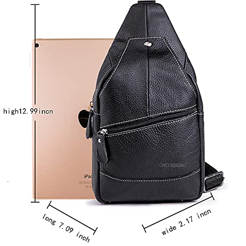 Chrysansmile Genuine Leather Shoulder Sling Backpack Bag Unisex Outdoor Crossbody Sling Pack Sport Daypack - Black One Size