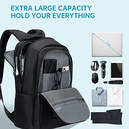 kopack Deluxe Black Laptop Backpack, 17 Inch Anti-Theft Water Resistant Laptop Backpack with Multiple Compartments for Business College Travel Commute Work Computer Daypack Men/Women