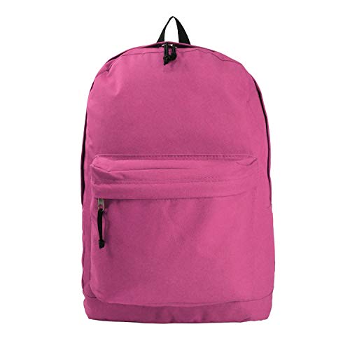 K-Cliffs Basic Backpack Classic Simple School Book Bag Student Daily Daypack 18 Inch (Hot Pink)