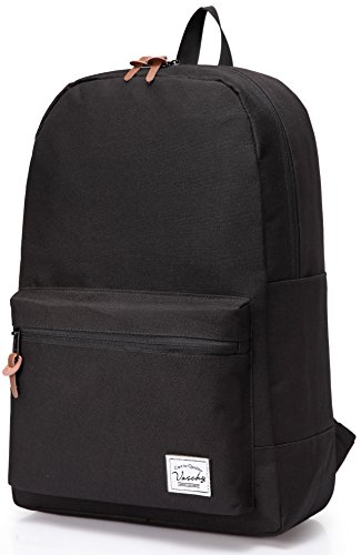 VASCHY School backpack, Lightweight Casual Classic Water-resistant School Rucksack Travel Backpack 15 inch Laptop Black