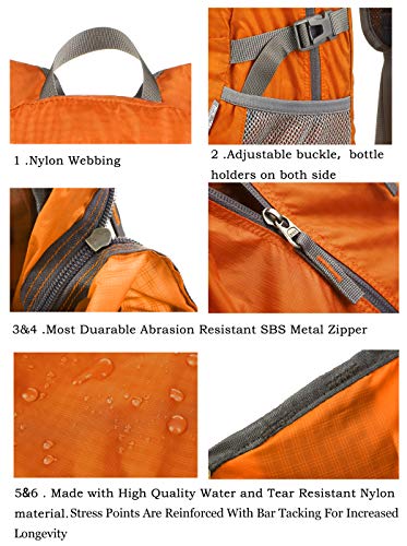 Outlander Packable Lightweight Travel Hiking Backpack Daypack (New Orange)