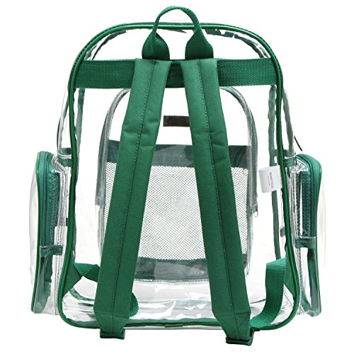 MGear 17-Inch Clear Backpack for Adults, Students, Children, Transparent PVC School Backpack with Green Trim