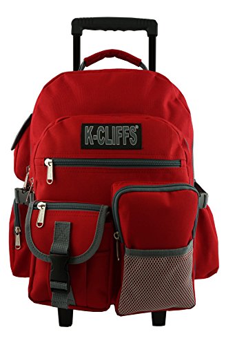 K-Cliffs Heavy Duty Rolling Backpack School Bookbag with Wheels Deluxe Wheeled Daypack