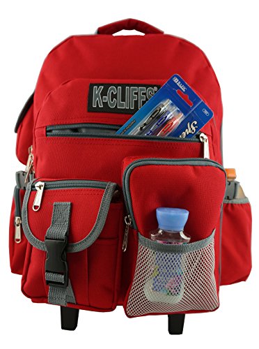 K-Cliffs Heavy Duty Rolling Backpack School Bookbag with Wheels Deluxe Wheeled Daypack