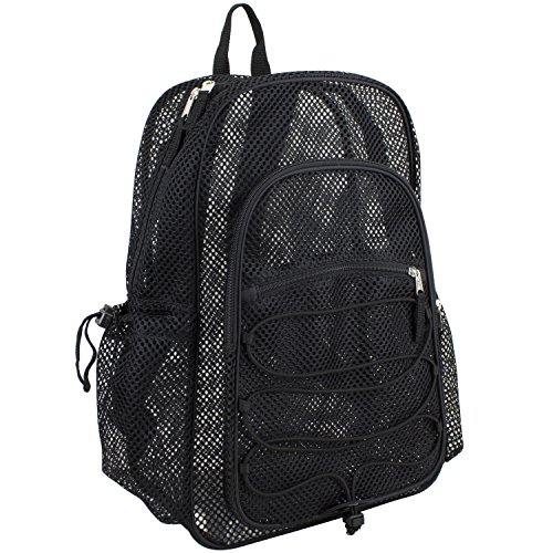 Eastsport XL Semi-Transparent Mesh Backpack with Comfort Padded Straps and Adjustable Bungee for Work, Sports, Beach, College and Security - Black