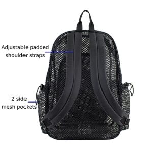 Eastsport XL Semi-Transparent Mesh Backpack with Comfort Padded Straps and Adjustable Bungee for Work, Sports, Beach, College and Security - Black