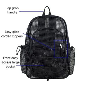 Eastsport XL Semi-Transparent Mesh Backpack with Comfort Padded Straps and Adjustable Bungee for Work, Sports, Beach, College and Security - Black