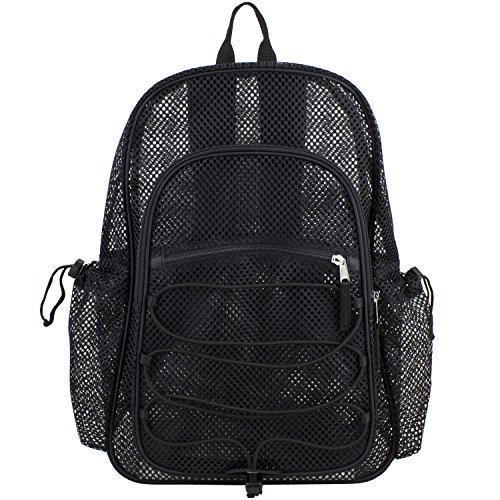 Eastsport XL Semi-Transparent Mesh Backpack with Comfort Padded Straps and Adjustable Bungee for Work, Sports, Beach, College and Security - Black