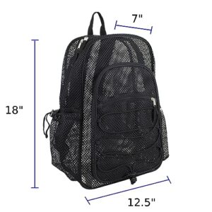 Eastsport XL Semi-Transparent Mesh Backpack with Comfort Padded Straps and Adjustable Bungee for Work, Sports, Beach, College and Security - Black