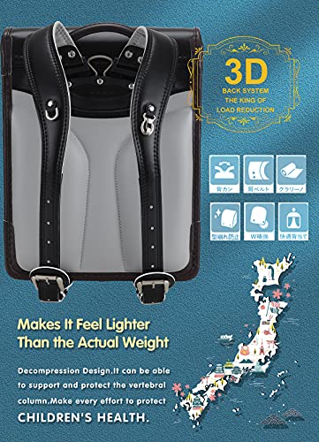 Baobab's wish Ransel Randoseru Backpack Semi-automatic satchel Japanese school bag for girls and boys PU leather bab-rng58 (Black 01)