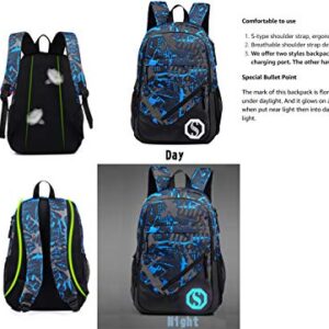 JiaYou Boy Girl Unisex 20L Fashion School Bag Backpack Bookbag with Florescent Mark 3 Sets/2 Sets (20L, USB ColorV 3 Sets)