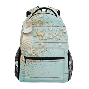 ZZKKO Beach Ocean Theme Starfish Seashell Wooden Style Boys Girls School Computer Backpacks Book Bag Travel Hiking Camping Daypack