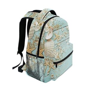 ZZKKO Beach Ocean Theme Starfish Seashell Wooden Style Boys Girls School Computer Backpacks Book Bag Travel Hiking Camping Daypack