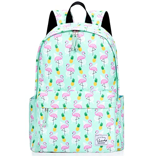 VASCHY School Backpack for Girls, Cute Schoolbag Bookbag for Kids/Teens/Middle School/College/Work Backpack for Women, Flamingos