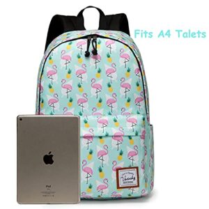 VASCHY School Backpack for Girls, Cute Schoolbag Bookbag for Kids/Teens/Middle School/College/Work Backpack for Women, Flamingos