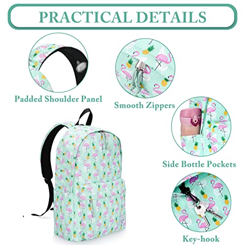 VASCHY School Backpack for Girls, Cute Schoolbag Bookbag for Kids/Teens/Middle School/College/Work Backpack for Women, Flamingos