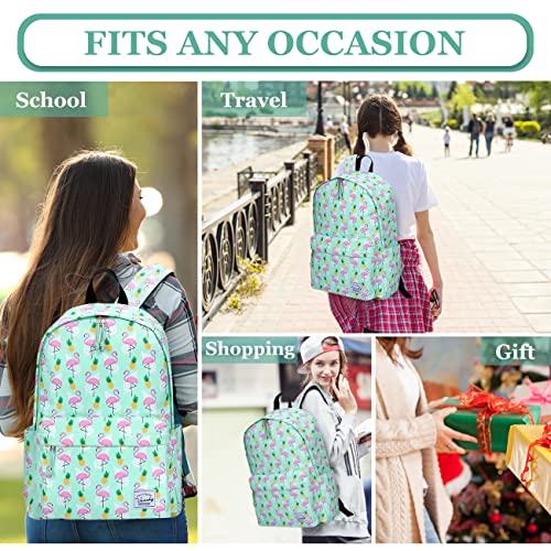 VASCHY School Backpack for Girls, Cute Schoolbag Bookbag for Kids/Teens/Middle School/College/Work Backpack for Women, Flamingos