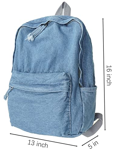 YunZh Denim Backpack Casual Style Lightweight Jeans Backpacks Classic Retro Travel Daypack