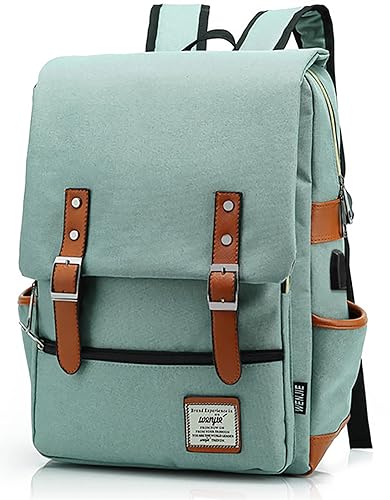 Junlion Unisex Business Laptop Backpack College Student School Bag Travel Rucksack Daypack with USB Charging Port Green