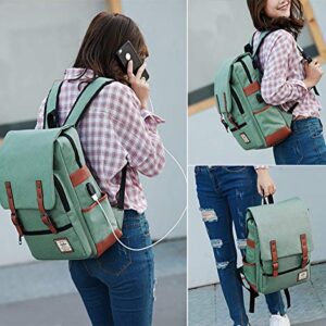 Junlion Unisex Business Laptop Backpack College Student School Bag Travel Rucksack Daypack with USB Charging Port Green