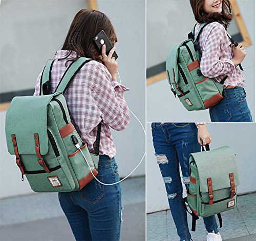 Junlion Unisex Business Laptop Backpack College Student School Bag Travel Rucksack Daypack with USB Charging Port Green