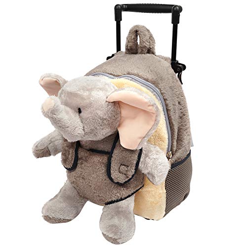 Funday 3-Way Toddler Rolling Backpack with Removable Stuffed Toy & wheels - Little Kids Luggage with Cute Plush Elephant