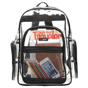 MGgear Wholesale Bulk Case 20-Pack Clear Backpack with Black Trim - 17 Inch Large Heavy Duty Transparent School Bags for Student Work Travel Stadium Security