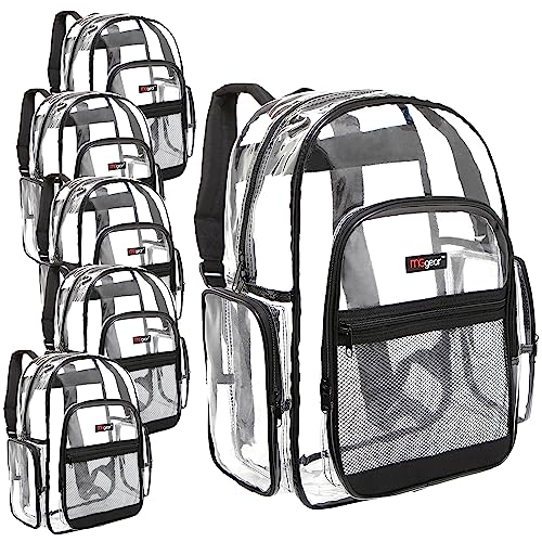 MGgear Wholesale Bulk Case 20-Pack Clear Backpack with Black Trim - 17 Inch Large Heavy Duty Transparent School Bags for Student Work Travel Stadium Security