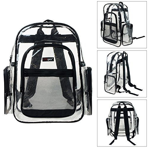 MGgear Wholesale Bulk Case 20-Pack Clear Backpack with Black Trim - 17 Inch Large Heavy Duty Transparent School Bags for Student Work Travel Stadium Security