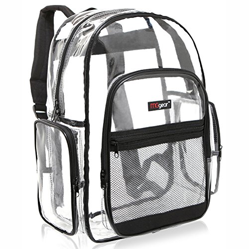 MGgear Wholesale Bulk Case 20-Pack Clear Backpack with Black Trim - 17 Inch Large Heavy Duty Transparent School Bags for Student Work Travel Stadium Security