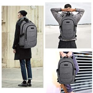 Laptop Backpack for Men & Women, Anti Theft Waterproof Backpack with USB Charging Port, Travel Business Backpack Fits Under 15.6-Inch Laptop Notebook, Grey