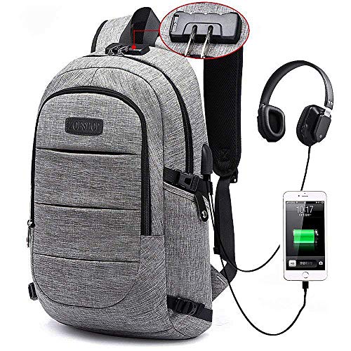 Laptop Backpack for Men & Women, Anti Theft Waterproof Backpack with USB Charging Port, Travel Business Backpack Fits Under 15.6-Inch Laptop Notebook, Grey