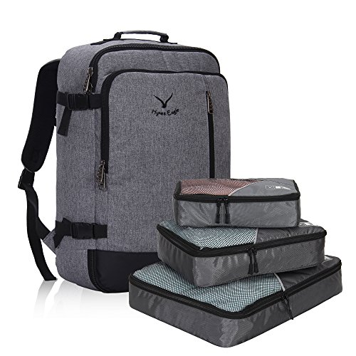 Hynes Eagle Carry on Backpack 38L Large Travel Backpack for Women Flight Approved Weekender Bag Laptop Backpack Men 15 inches Black Grey with Grey 3PCS Packing Cubes