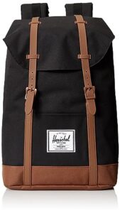 herschel retreat backpack, black/saddle brown, classic 19.5l