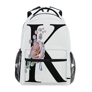 tropicallife k letter with flower backpacks bookbag shoulder school computer hiking gym travel casual travel daypack