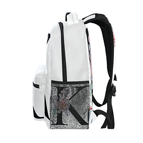 TropicalLife K Letter with Flower Backpacks Bookbag Shoulder School Computer Hiking Gym Travel Casual Travel Daypack