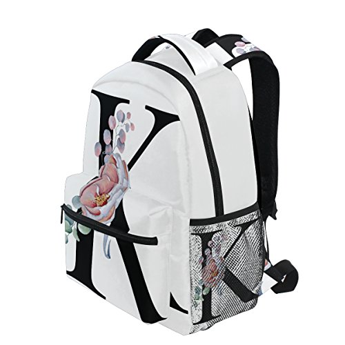 TropicalLife K Letter with Flower Backpacks Bookbag Shoulder School Computer Hiking Gym Travel Casual Travel Daypack