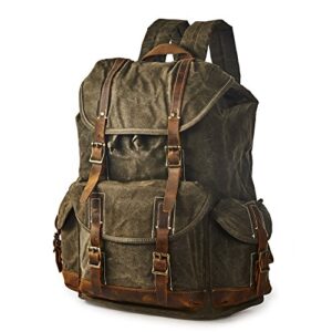 brass tacks leathercraft heavy duty waxed canvas vintage backpack for men women trim casual 15.6" laptop travel rucksack shoulder rucksack for travel