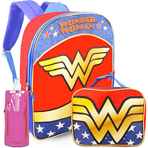 Wonder Woman Backpack and Lunch Box - Bundle Backpack, Lunch Bag, Water Pouch, More School Backpack