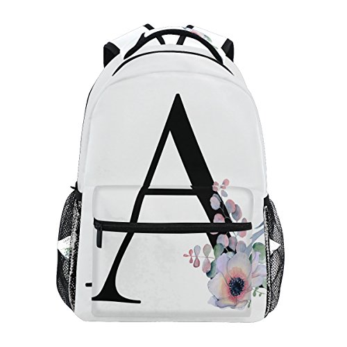 TropicalLife Letter A with Flower Backpacks Bookbag Shoulder Backpack Hiking Travel Daypack Casual Bags