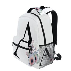 TropicalLife Letter A with Flower Backpacks Bookbag Shoulder Backpack Hiking Travel Daypack Casual Bags