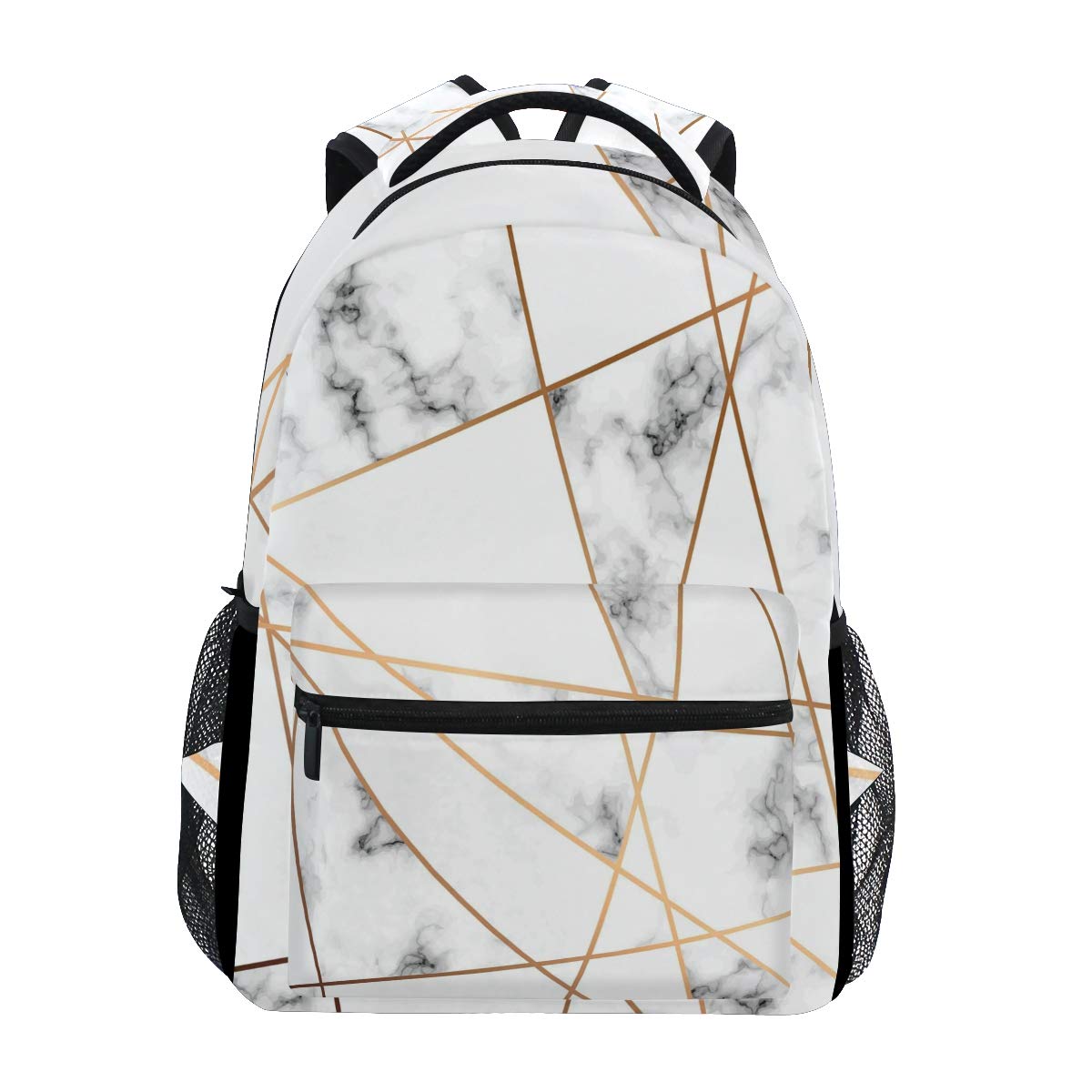 AUUXVA Marble Golden Geometric Line Backpack Travel School Shoulder Bag for Kids Boys Girls Women Men