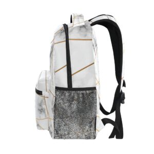 AUUXVA Marble Golden Geometric Line Backpack Travel School Shoulder Bag for Kids Boys Girls Women Men