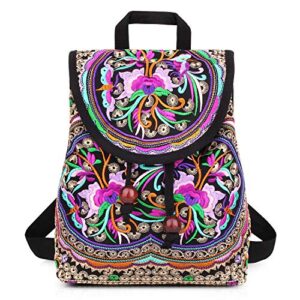 mazexy embroidered backpack for women, boho shoulder bag vintage ethnic flower cross-body bag (pink)